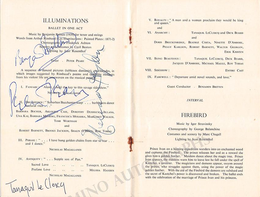 Benjamin Britten - George Balanchine Autographs Program 1950 – Tamino Autographs