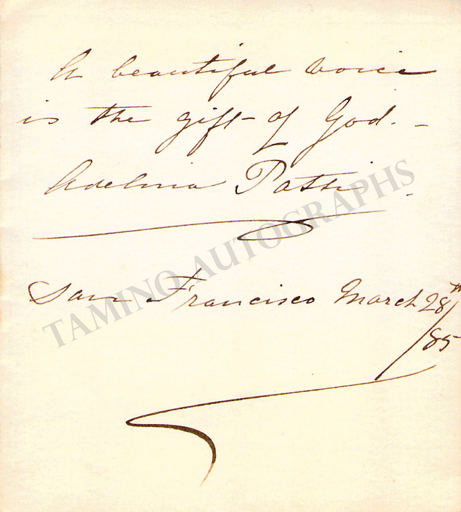 Adelina Patti Autograph Text Quote Signed – Tamino
