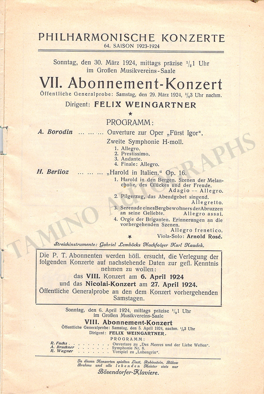 Rose, Arnold - Concert Program Vienna 1924