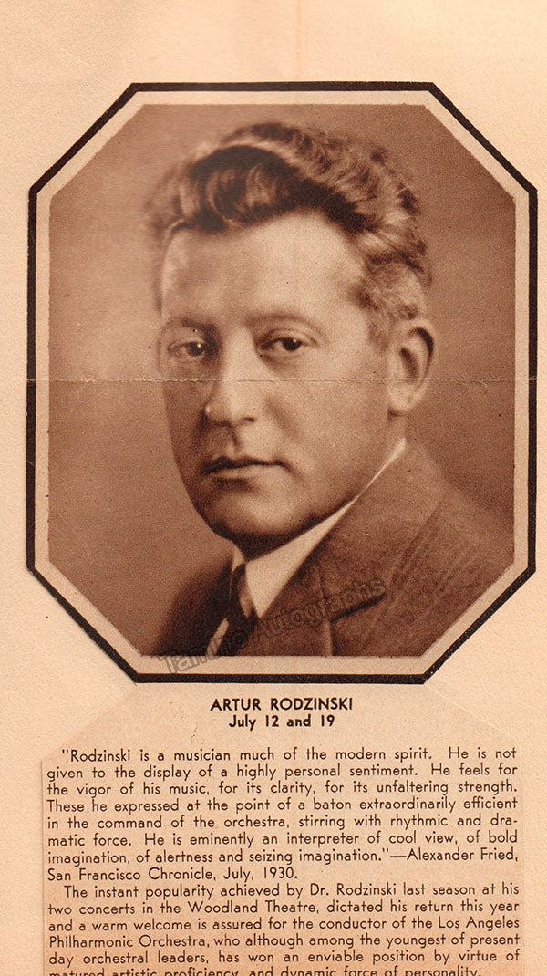 Rodzinski, Artur - Signed Concert Program Clip + Photo 1931