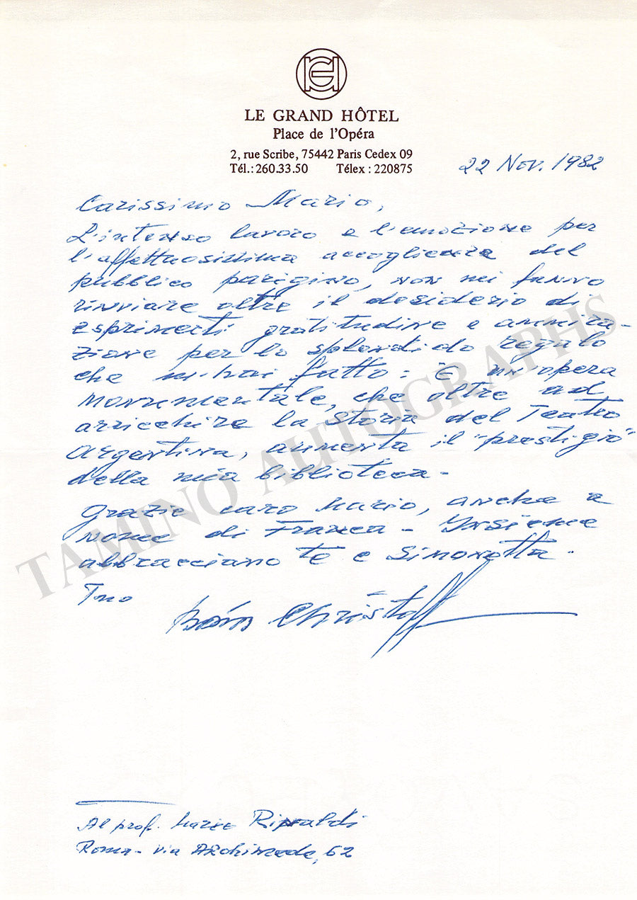 Boris Christoff Autograph Letters Signed 1967 & 1982 – Tamino Autographs