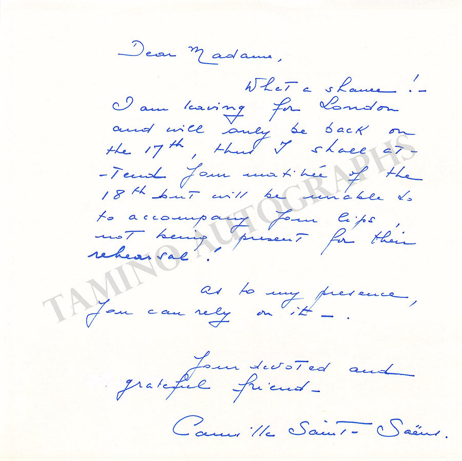 Camille Saint-Saens Autograph Letter Signed – Tamino