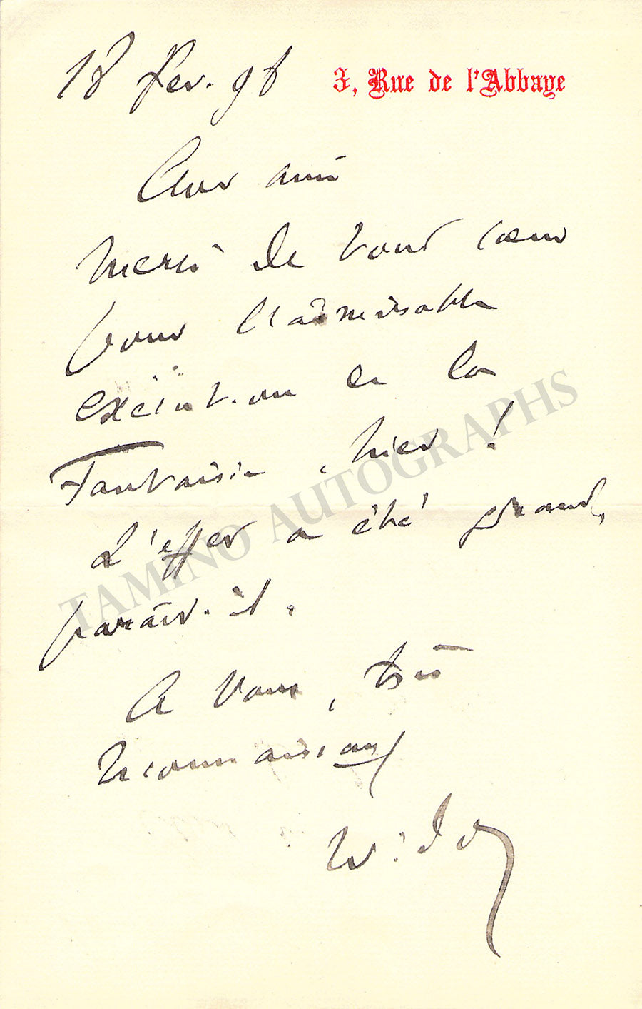 Charles-Marie Widor Autograph Note Signed 1898 – Tamino