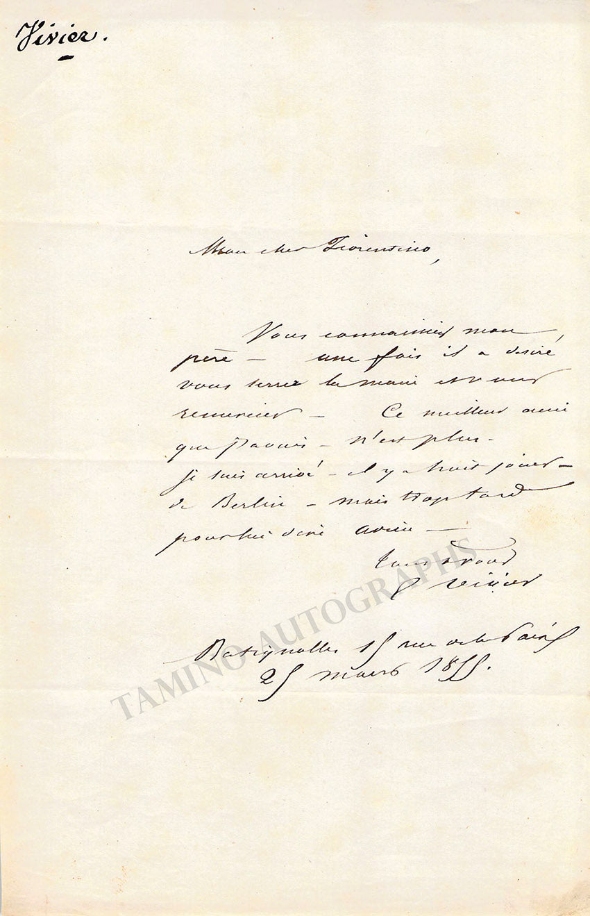 Eugene-Leon Vivier Autograph Letters Signed set x 2 – Tamino