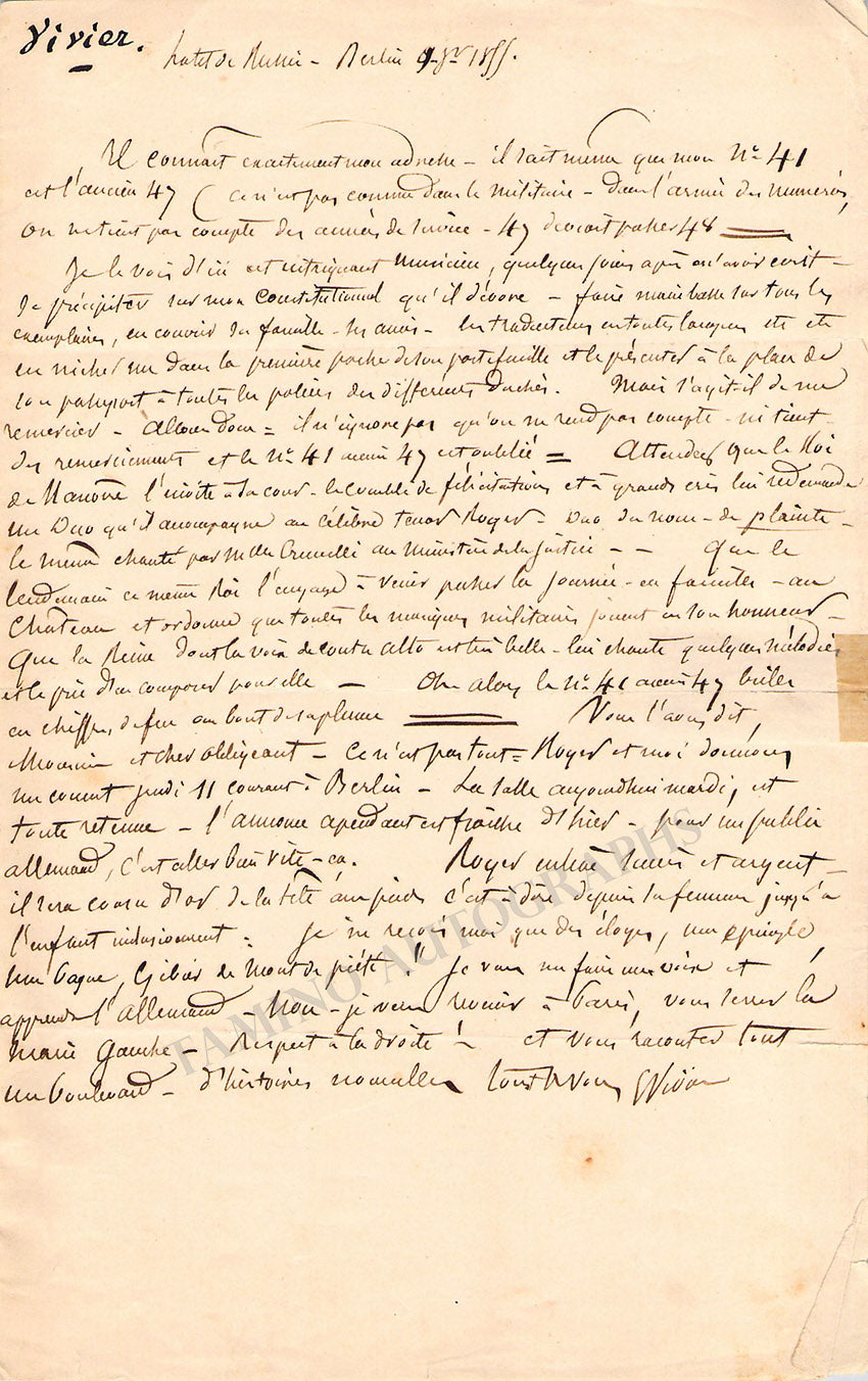 Eugene-Leon Vivier Autograph Letters Signed set x 2 – Tamino