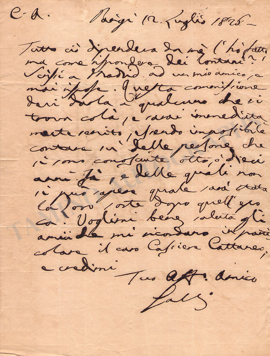 Filippo Galli Autograph Letters Signed 1821 & 1825 – Tamino