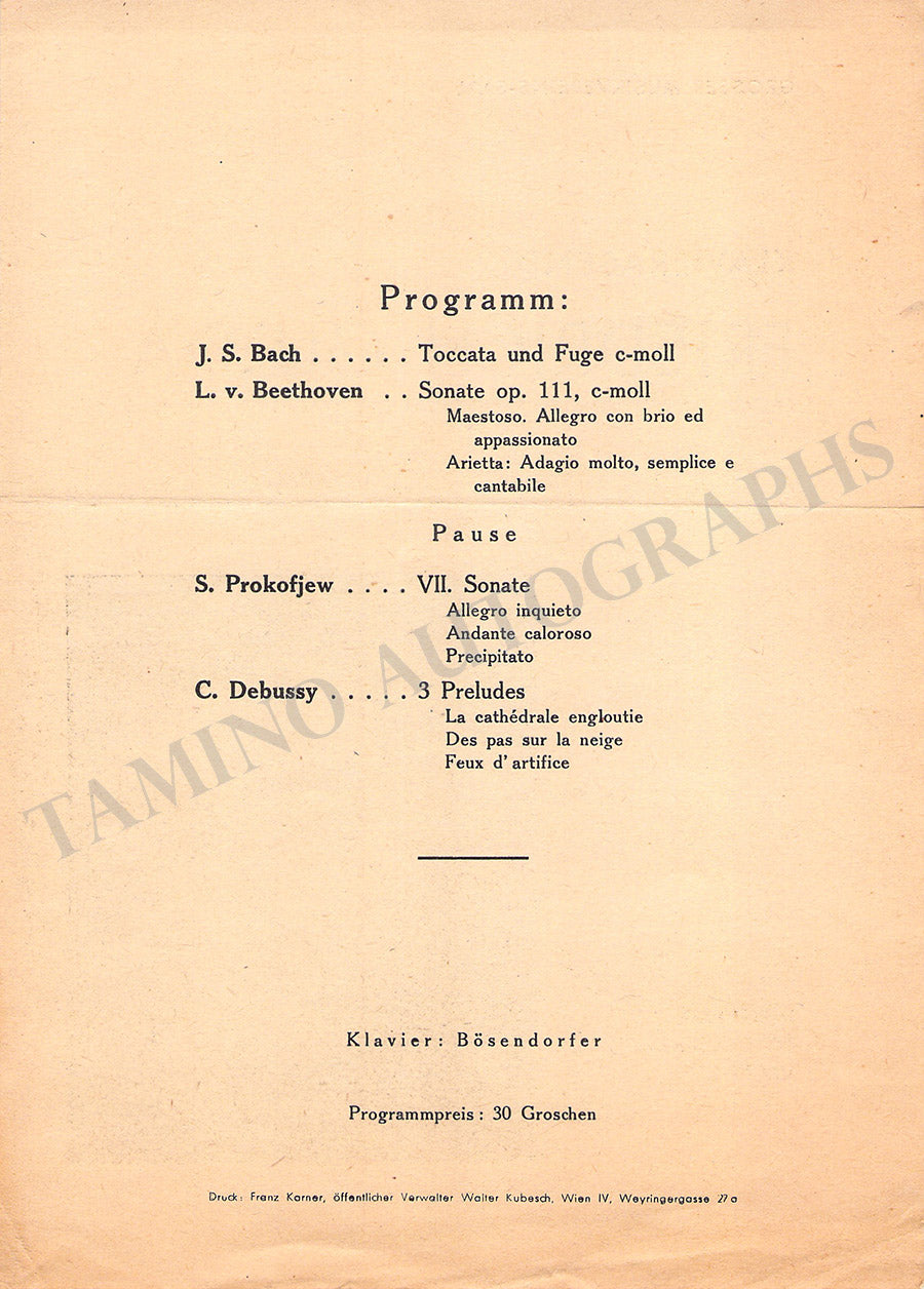 Friedrich Gulda Concert Programs Vienna 1946-1961 Set x 8 – Tamino