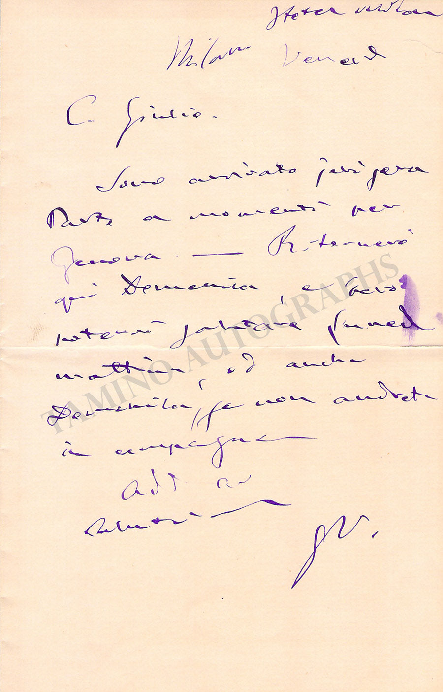 Giuseppe Verdi Autograph Note Signed 1889 – Tamino