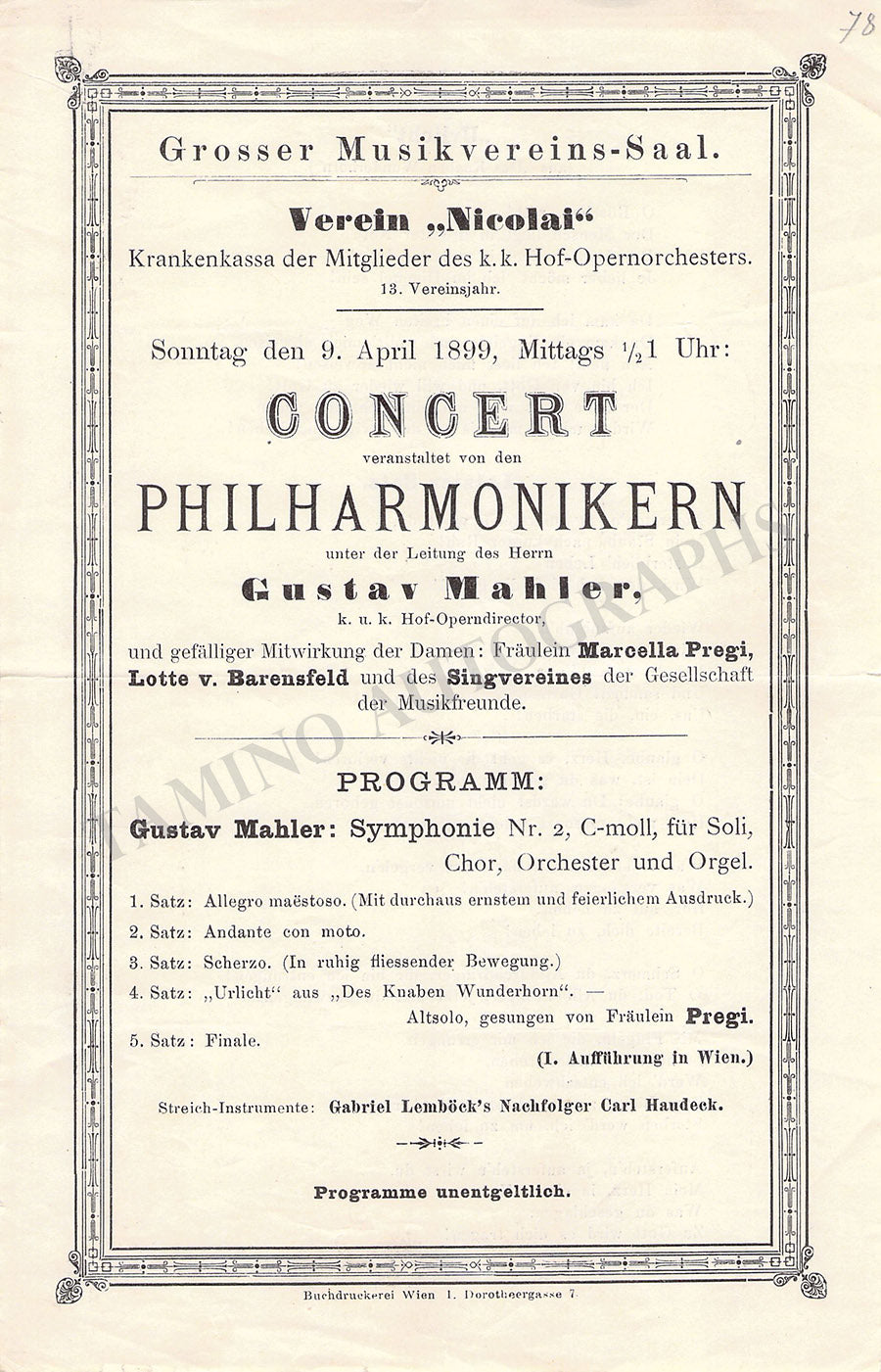 Gustav Mahler Concert Programs 1899-1905 Various Options – Tamino