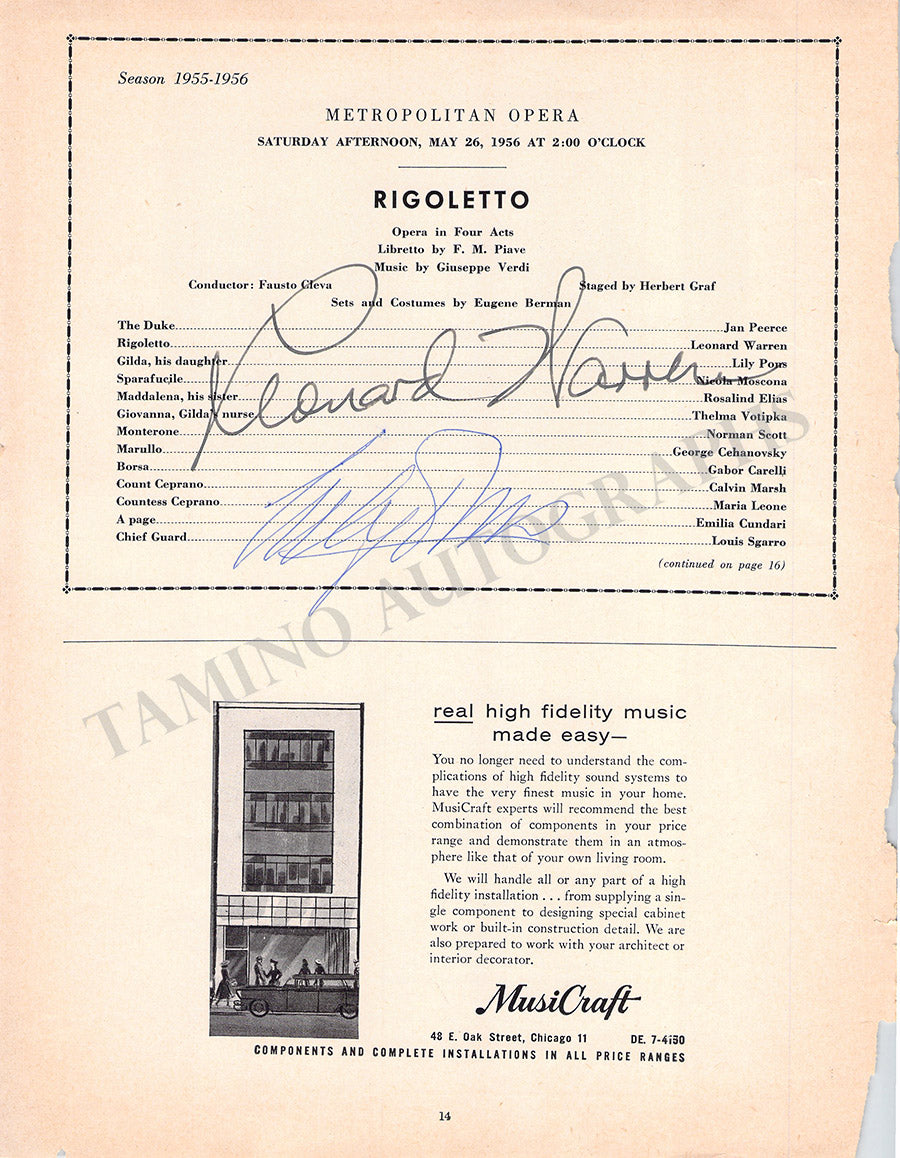 Warren, Leonard - Pons, Lily - Double Signed Program Clip – Tamino