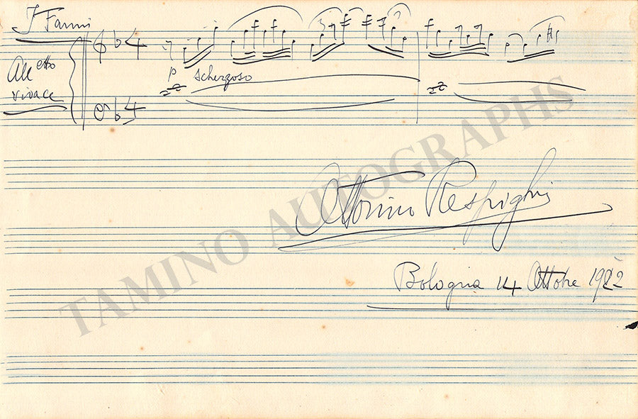 Ottorino Respighi Autograph Music Quote Signed 1922 – Tamino
