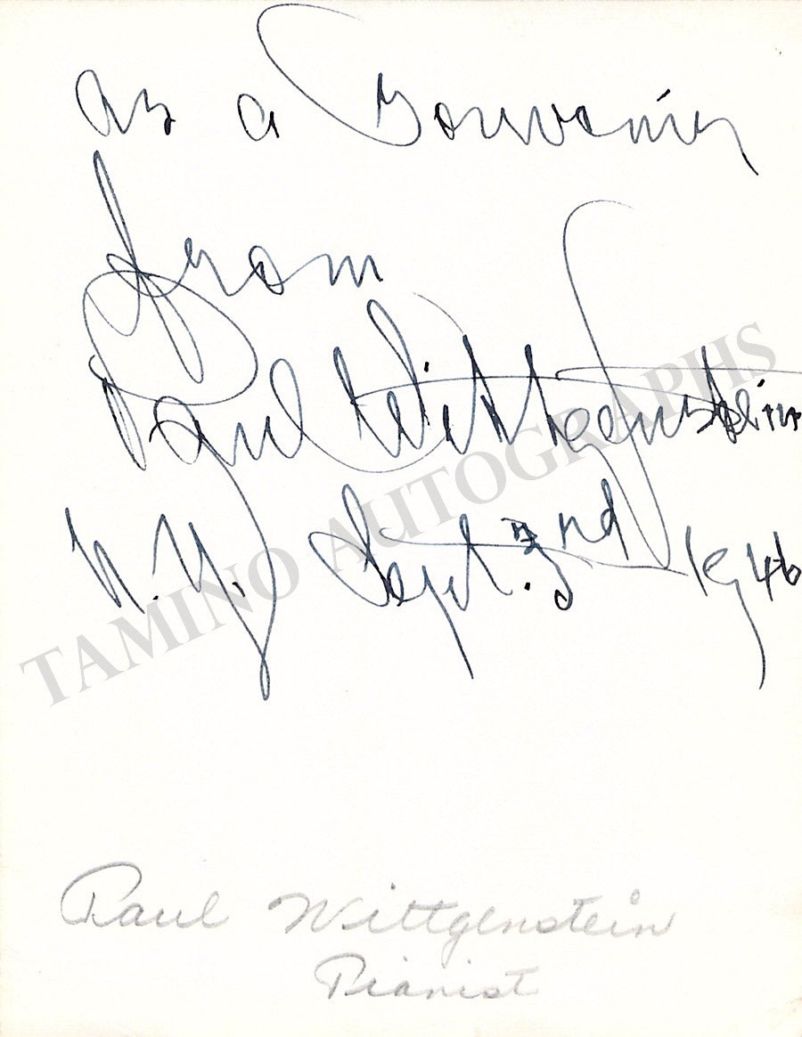 Paul Wittgenstein Autograph Signed Photograph 1946 – Tamino