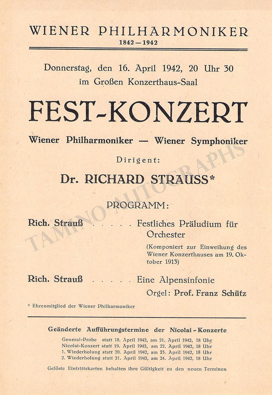 Richard Strauss Concert Program Vienna 1942 – Tamino