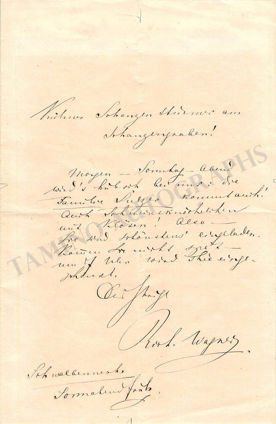 Richard Wagner Autograph Letter Signed – Tamino