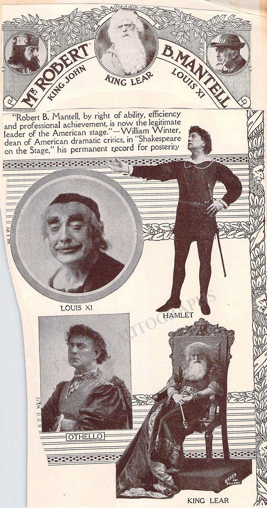 Robert B. Mantell Autograph Signed Card – Tamino