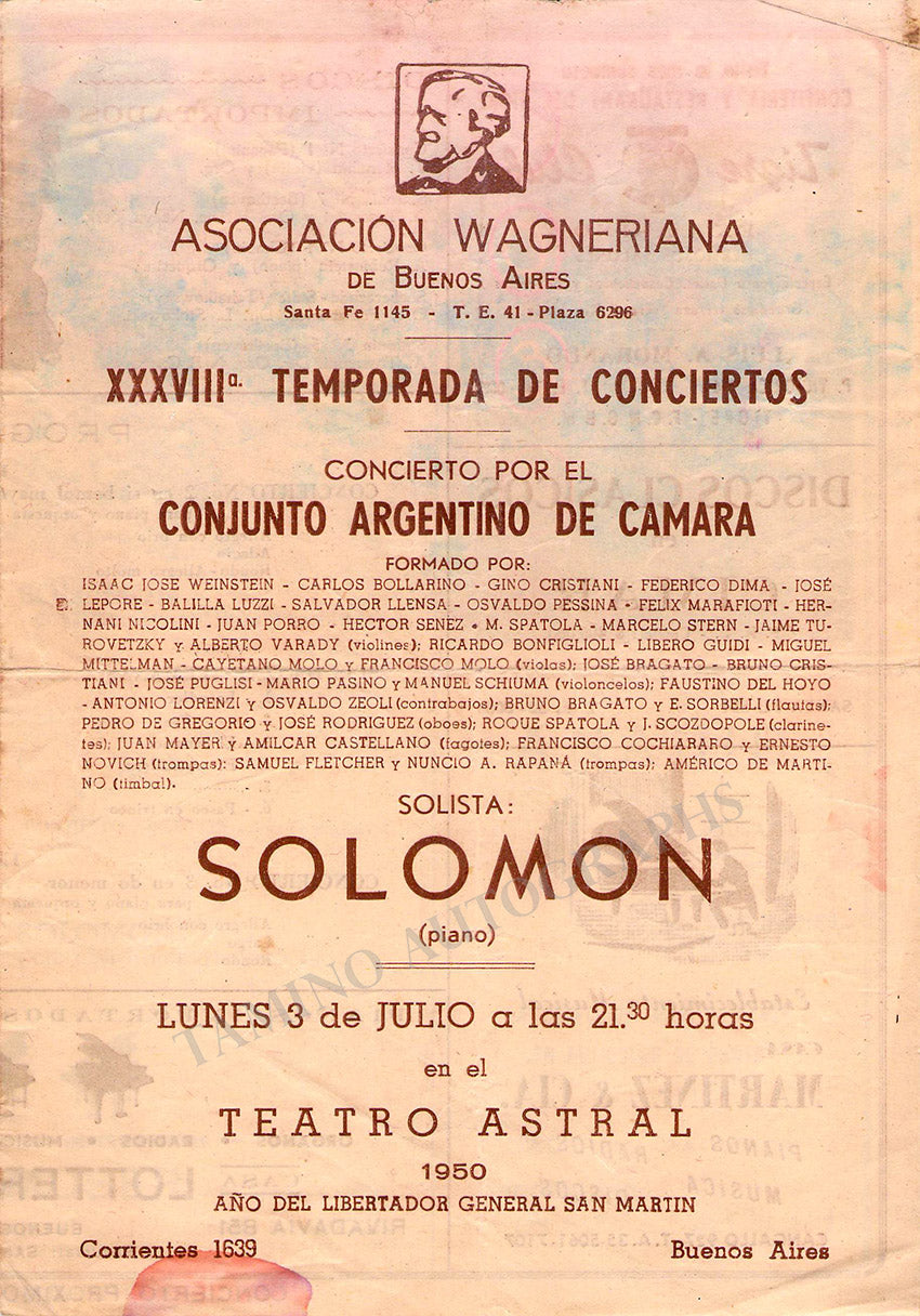 Solomon - Signed Program Buenos Aires 1950 – Tamino