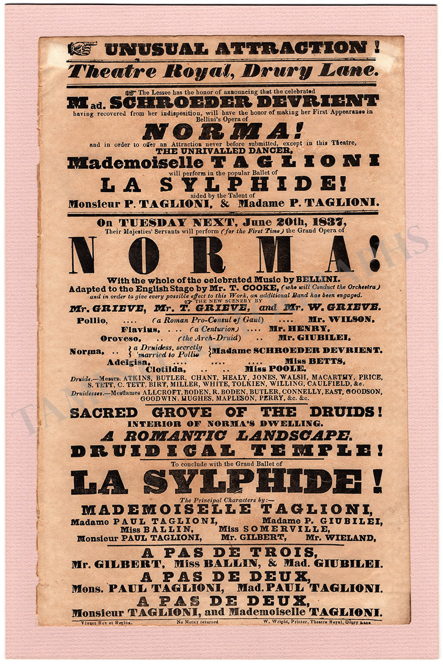 Marie Taglioni Vintage Playbill London 1837 – Tamino Autographs