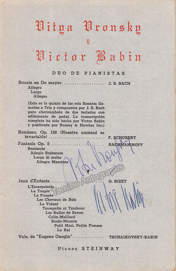 Vronsky, Vitya - Babin, Victor - Signed Program Havana 1950