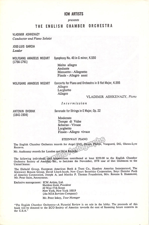 Vladimir Ashkenazy Autograph Signed Program – Tamino