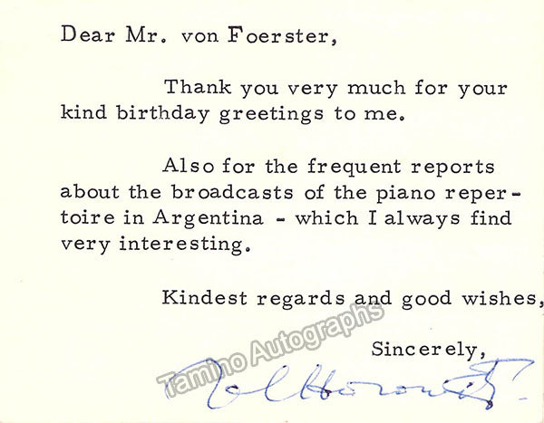 Horowitz, Vladimir - Set of 8 Signed Typed Letters & Notes