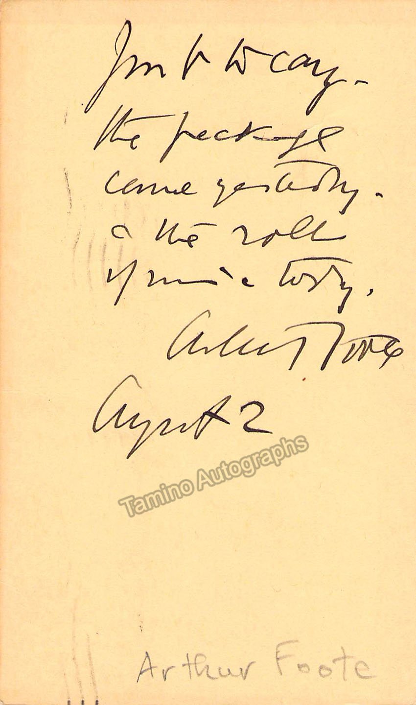 Arthur Foote Autograph Music Quote Signed 1913 – Tamino Autographs