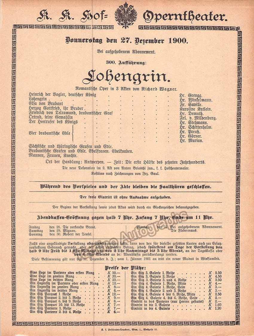 Vienna State Opera - Program Lot 1900 – Tamino