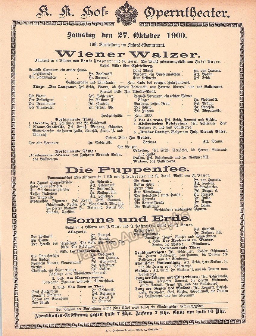 Vienna State Opera - Program Lot 1900 – Tamino