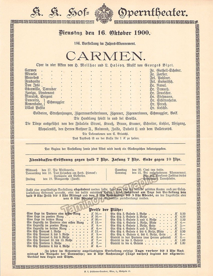 Vienna State Opera - Program Lot 1900 – Tamino