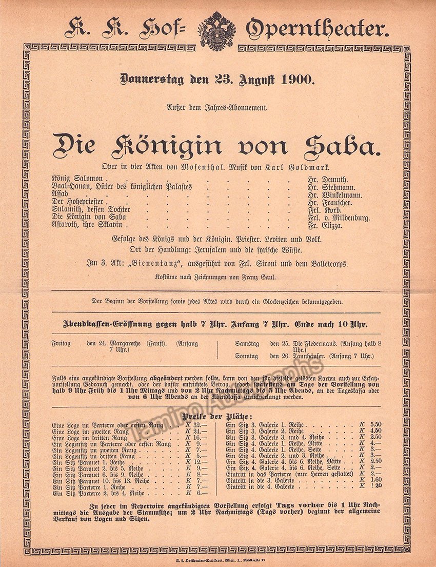 Vienna State Opera - Program Lot 1900 – Tamino