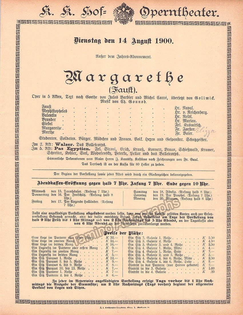 Vienna State Opera - Program Lot 1900 – Tamino