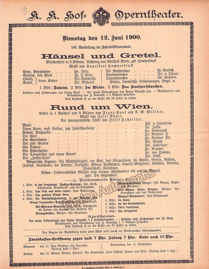 Vienna State Opera - Program Lot 1900 – Tamino