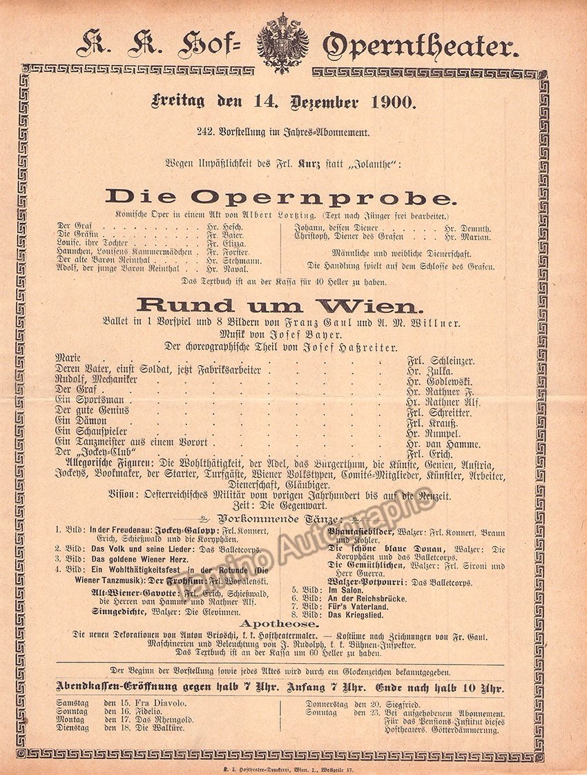 Vienna State Opera - Program Lot 1900 – Tamino