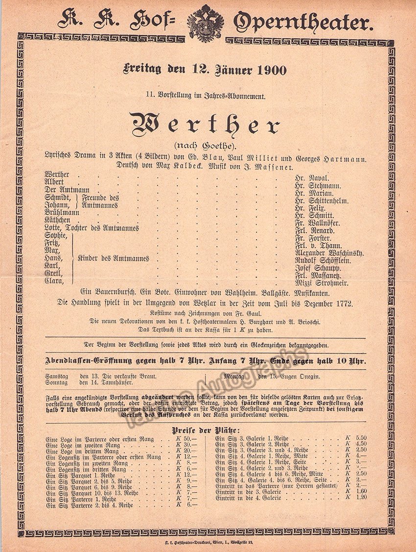 Vienna State Opera - Program Lot 1900 – Tamino