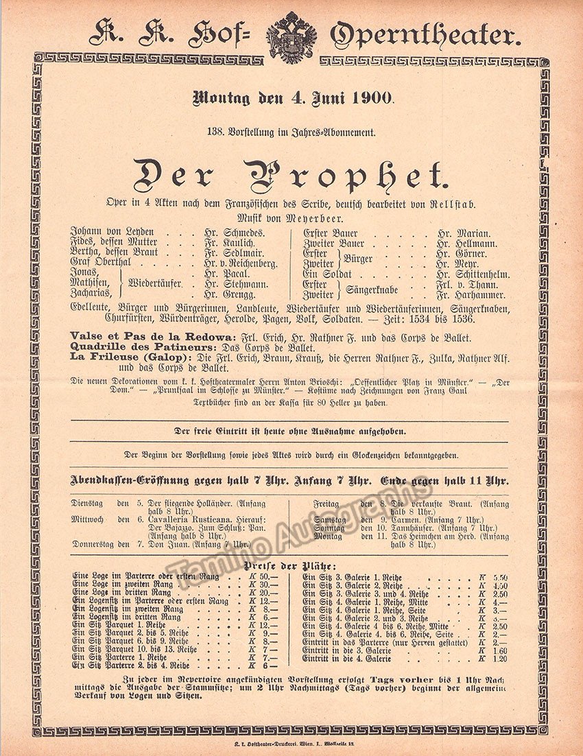 Vienna State Opera - Program Lot 1900 – Tamino