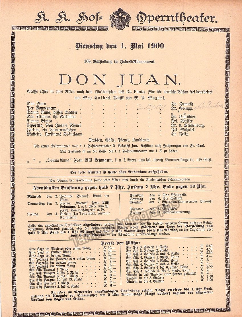 Vienna State Opera - Program Lot 1900 – Tamino