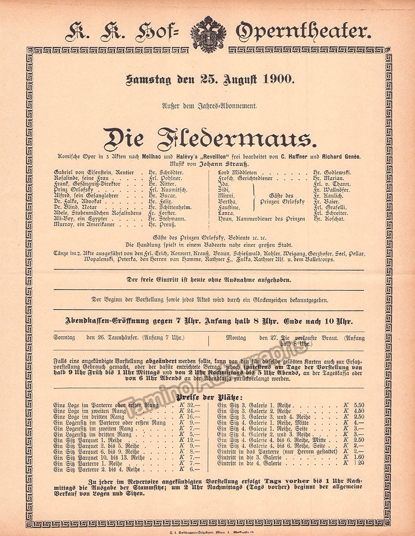 Vienna State Opera - Program Lot 1900 – Tamino
