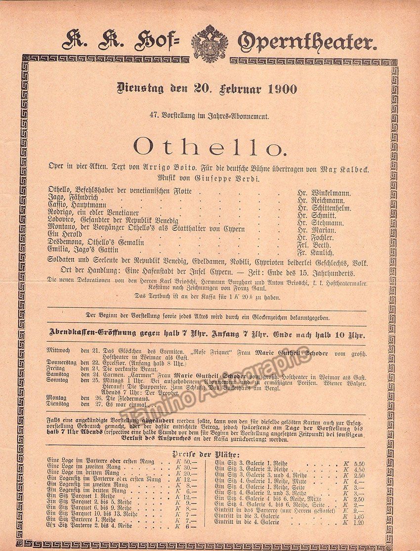 Vienna State Opera - Program Lot 1900 – Tamino