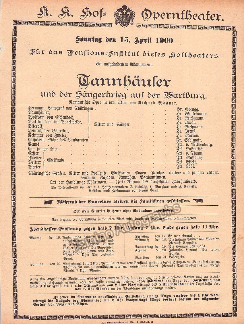 Vienna State Opera - Program Lot 1900