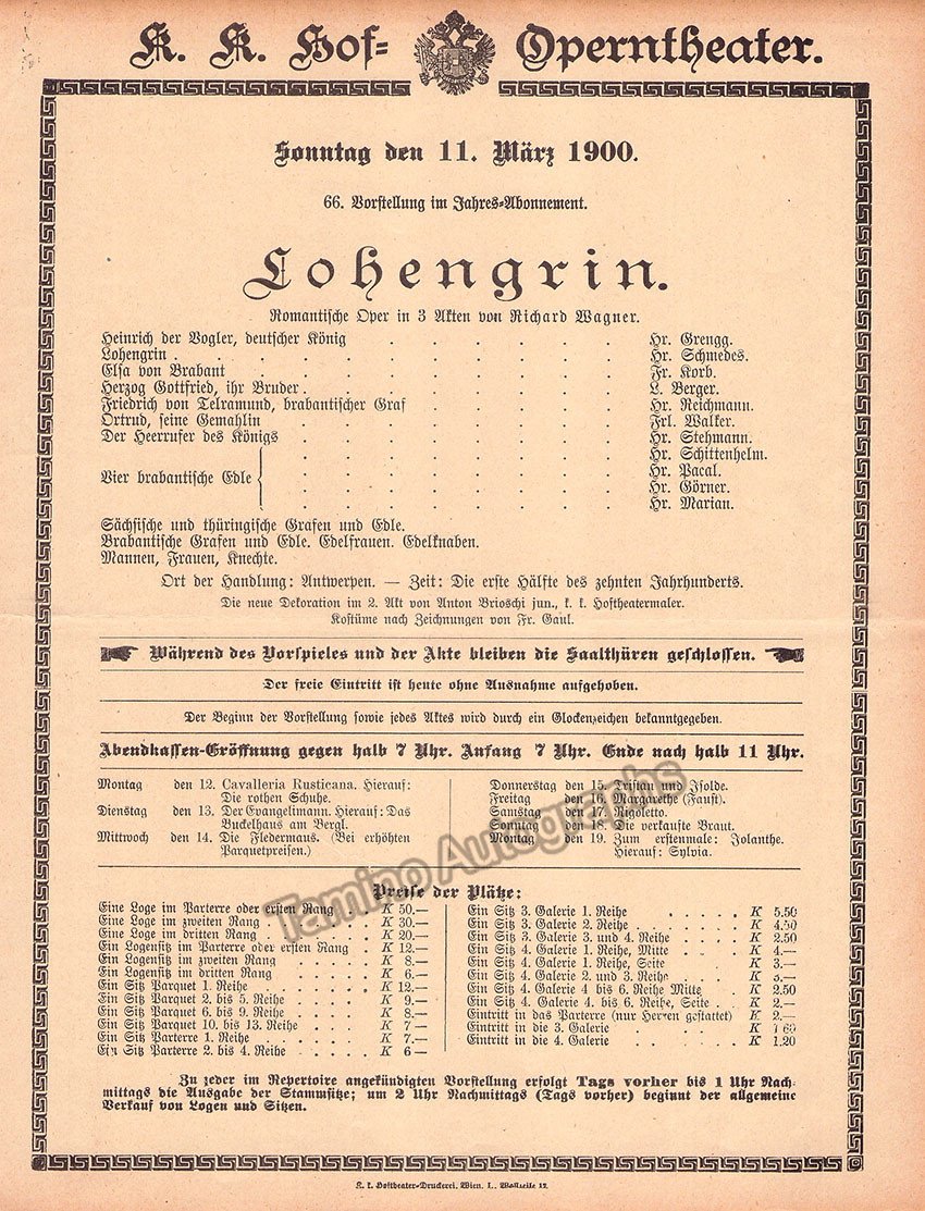 Vienna State Opera - Program Lot 1900 – Tamino