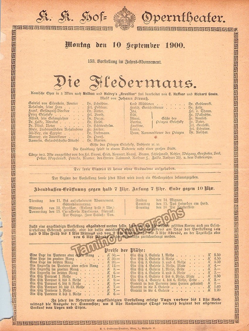Vienna State Opera - Program Lot 1900 – Tamino