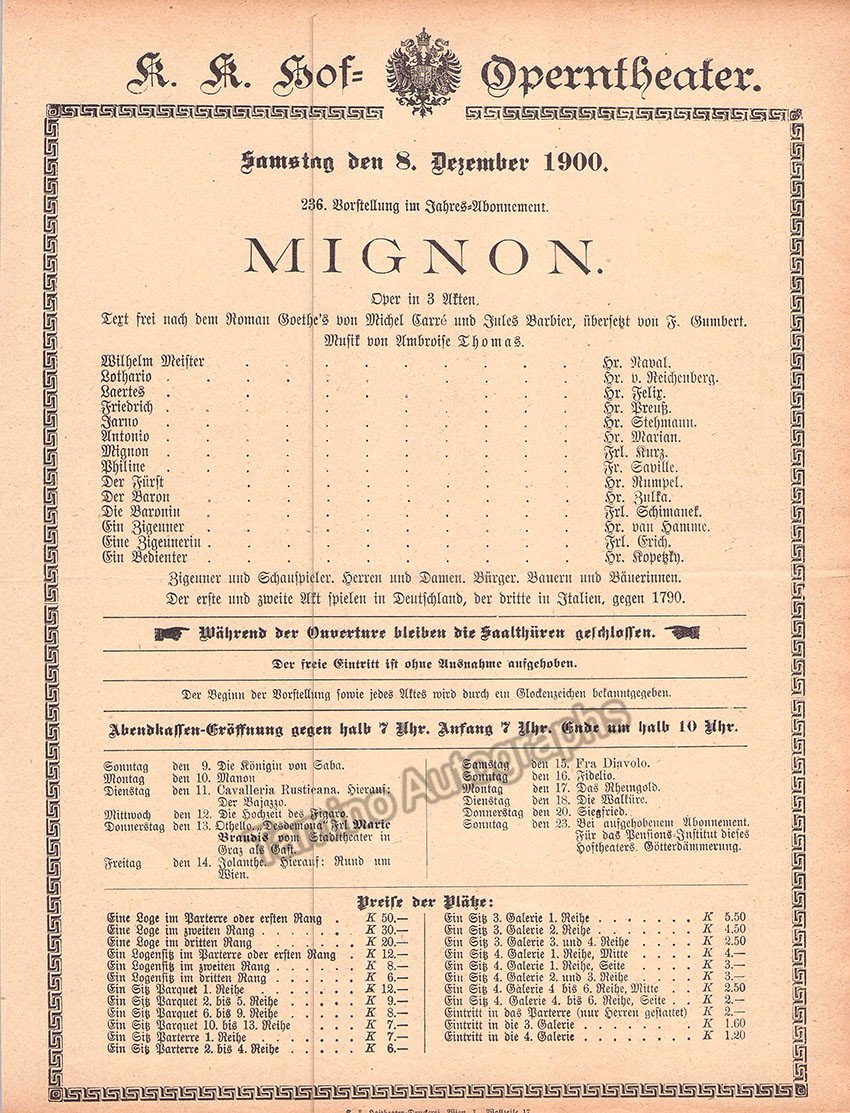 Vienna State Opera - Program Lot 1900