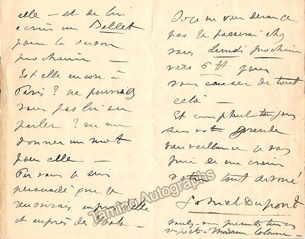 Gabriel Dupont Autograph Letter Signed – Tamino