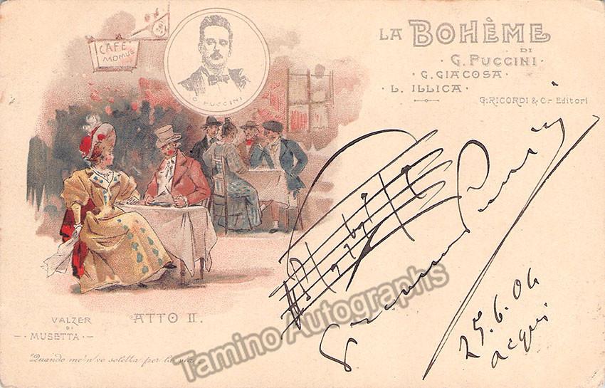 Giacomo Puccini Autograph Postcard Music Quote Boheme 1904 – Tamino