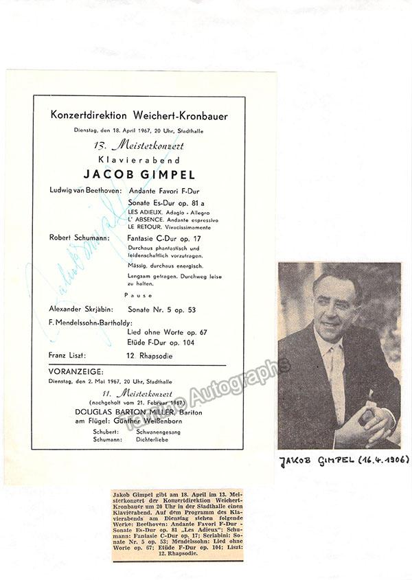 Gimpel, Jacob - Signed Page Program Vienna 1967