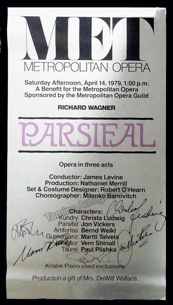 Jon Vickers - Martti Talvela Autographs Playbill Parsifal – Tamino