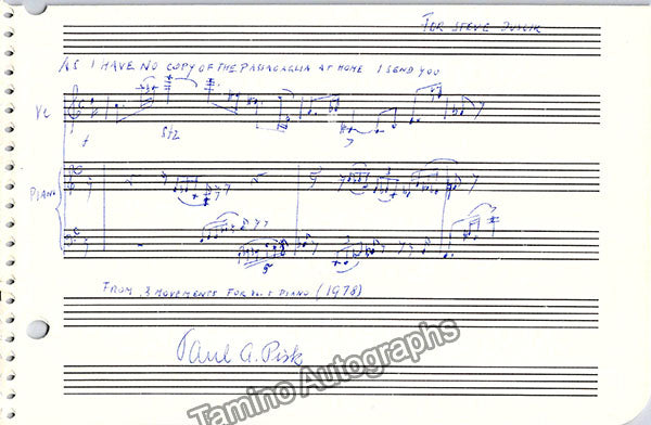 Pisk, Paul Amadeus - Autograph Music Quote Signed – Tamino