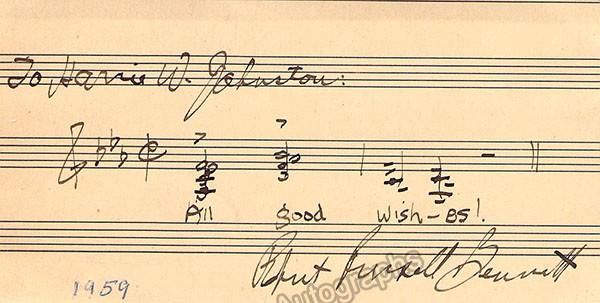Russell Bennett, Robert - Autograph Music Quote Signed in 1959 – Tamino
