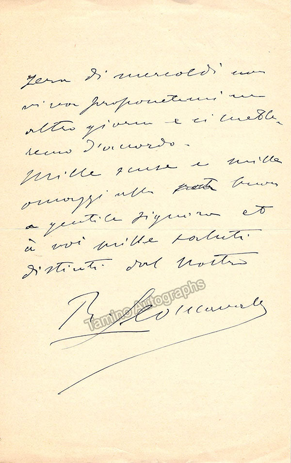Ruggero Leoncavallo Autograph Letter Signed 1899 – Tamino