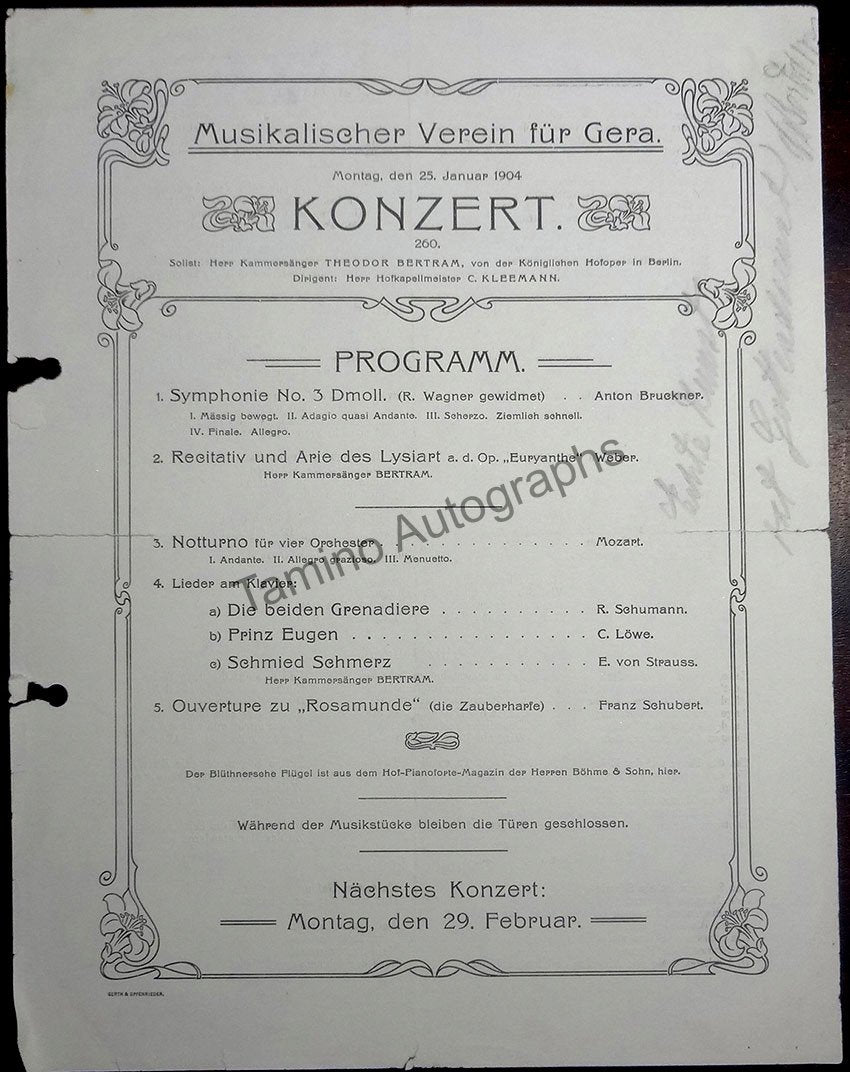 Vocal Recitals & Concerts - Signed Playbills (1898-1910) – Tamino