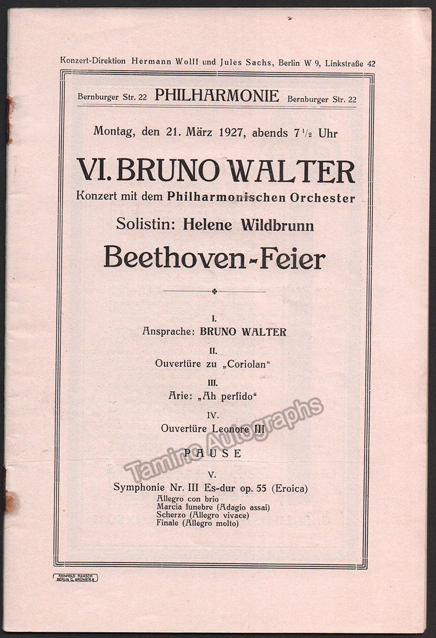 Walter, Bruno - Program Lot Berlin 1926-1928 – Tamino